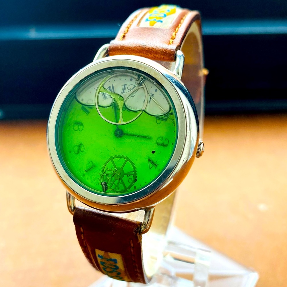 Rare 1995 Fossil Green Floating Gear Watch Ww-8320 - Gem